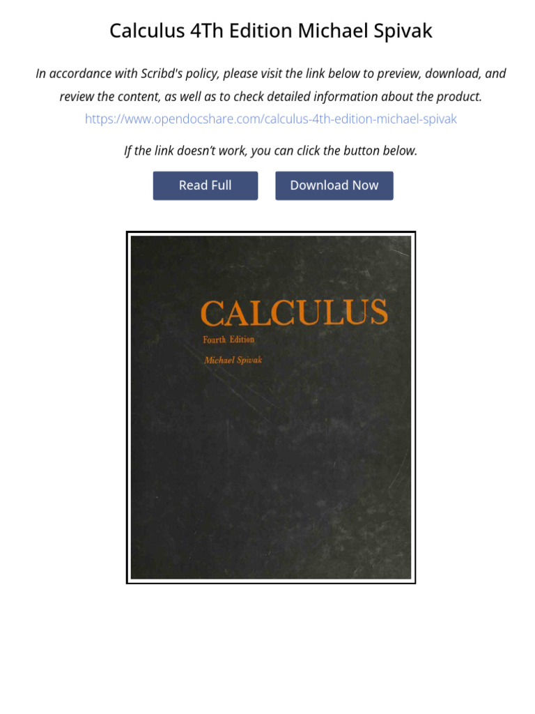 Calculus 4th Edition Michael Spivak Full Access | PDF | Calculus