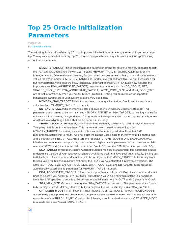 Top 25 Oracle Init Parameters Explained | PDF | Pl/Sql | Parameter ...
