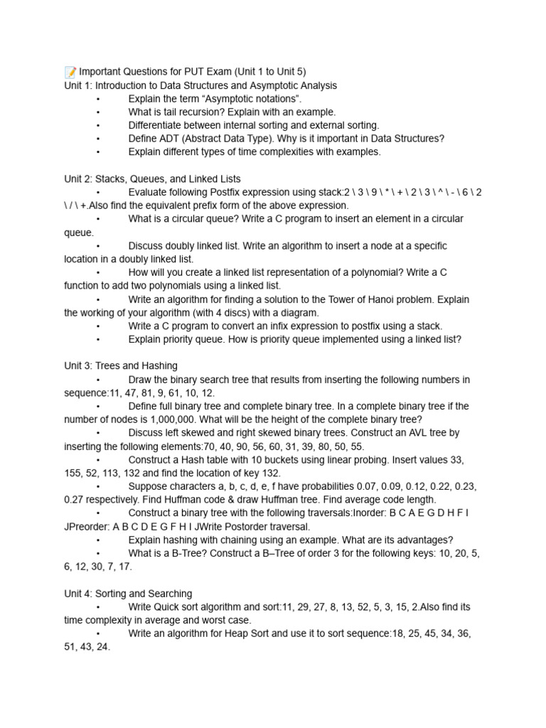 Important Questions DS | PDF | Discrete Mathematics | Algorithms And ...