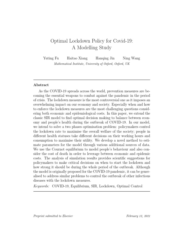 Optimal Lockdown Policy For Covid-19 A Modelling Study | PDF ...