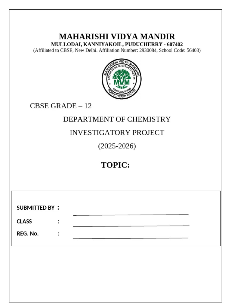 Project Front Page Chemistry - Docx (Original) | PDF