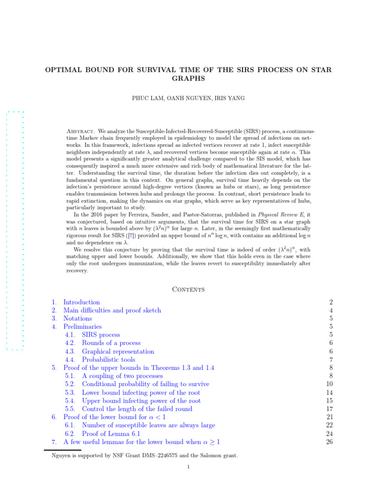 Optimal Bound for Survival Time of the Sirs Process on Star Graphs ...