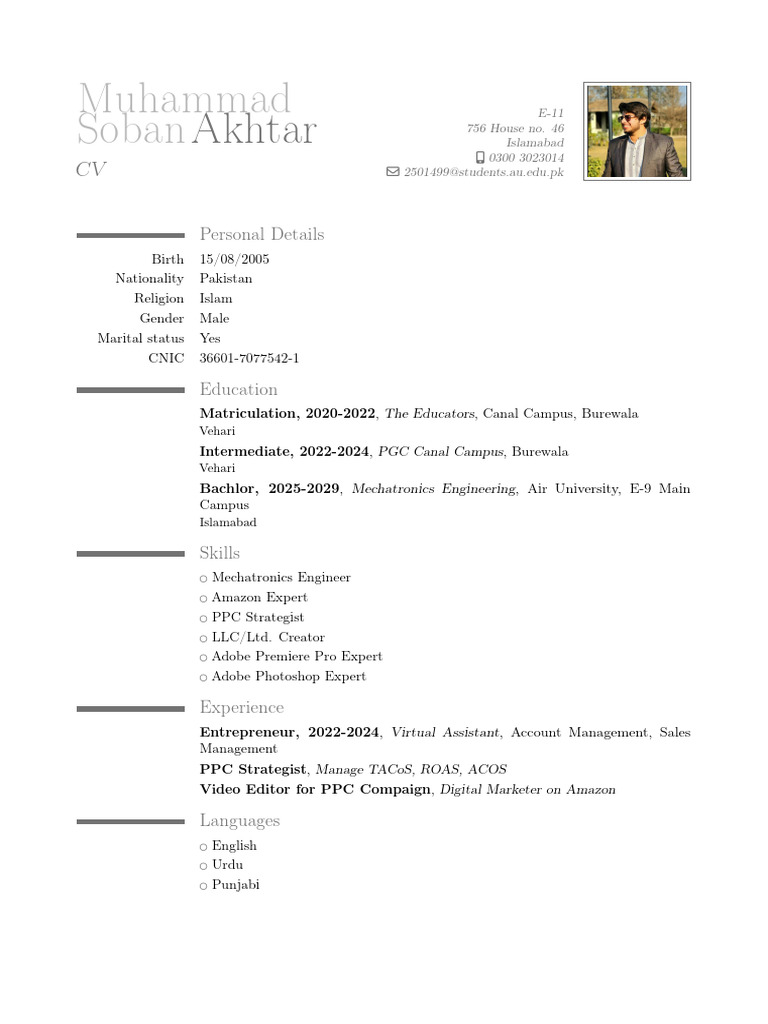 Muhammad Soban Akhtar CV Summary | PDF