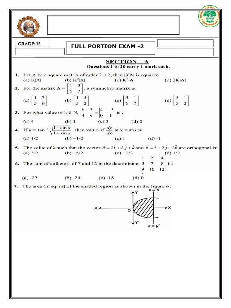 Grade 12 Math QP -2 (1) | PDF
