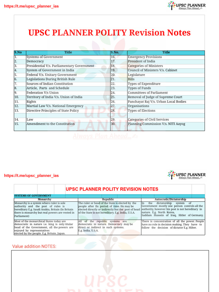 UPSC Polity Revision Notes Guide | PDF | Democracy | Political Ideologies