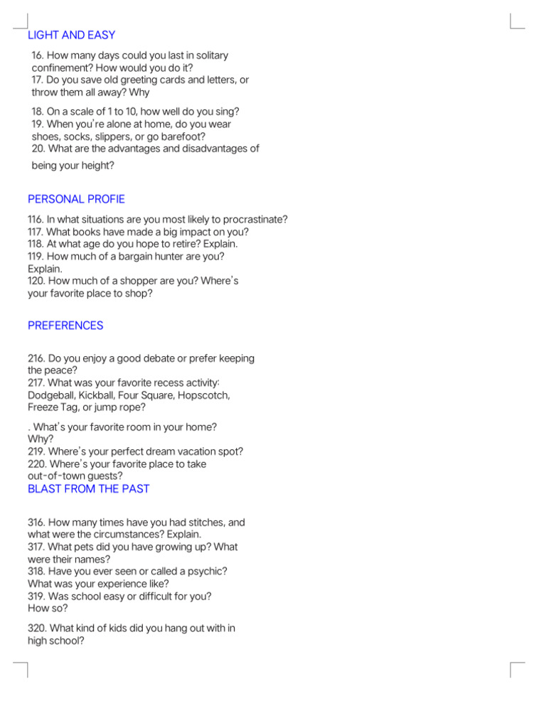 Engaging Personal Reflection Questions | PDF