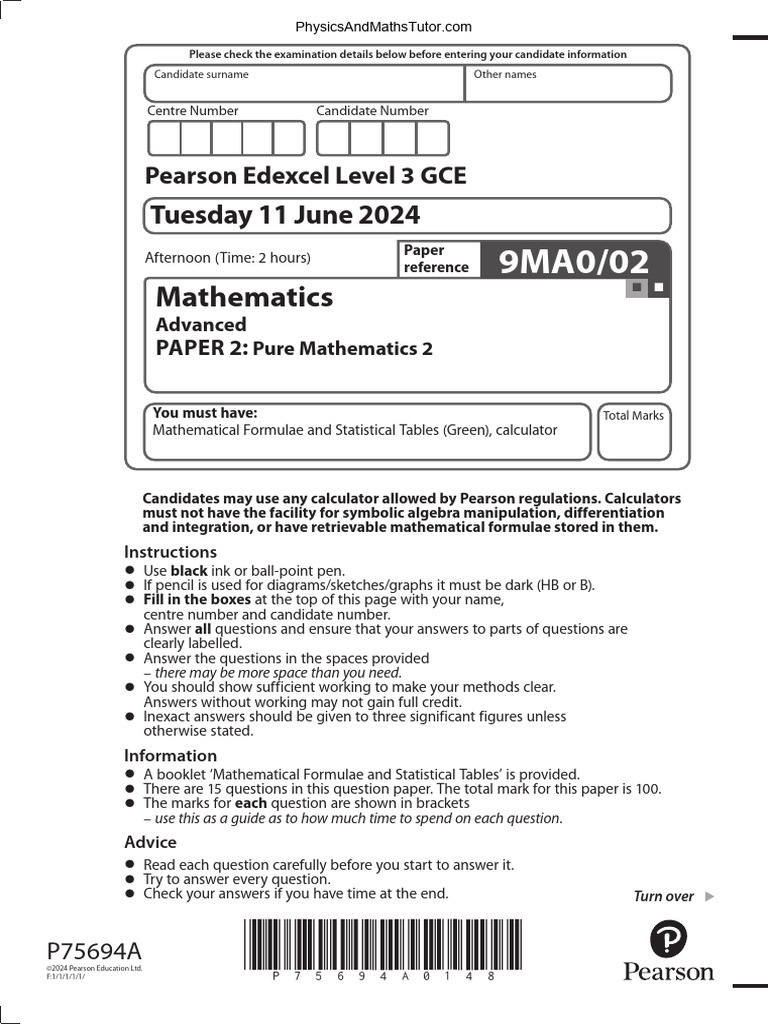 June 2024 MA | PDF | Mathematics | Mathematical Analysis
