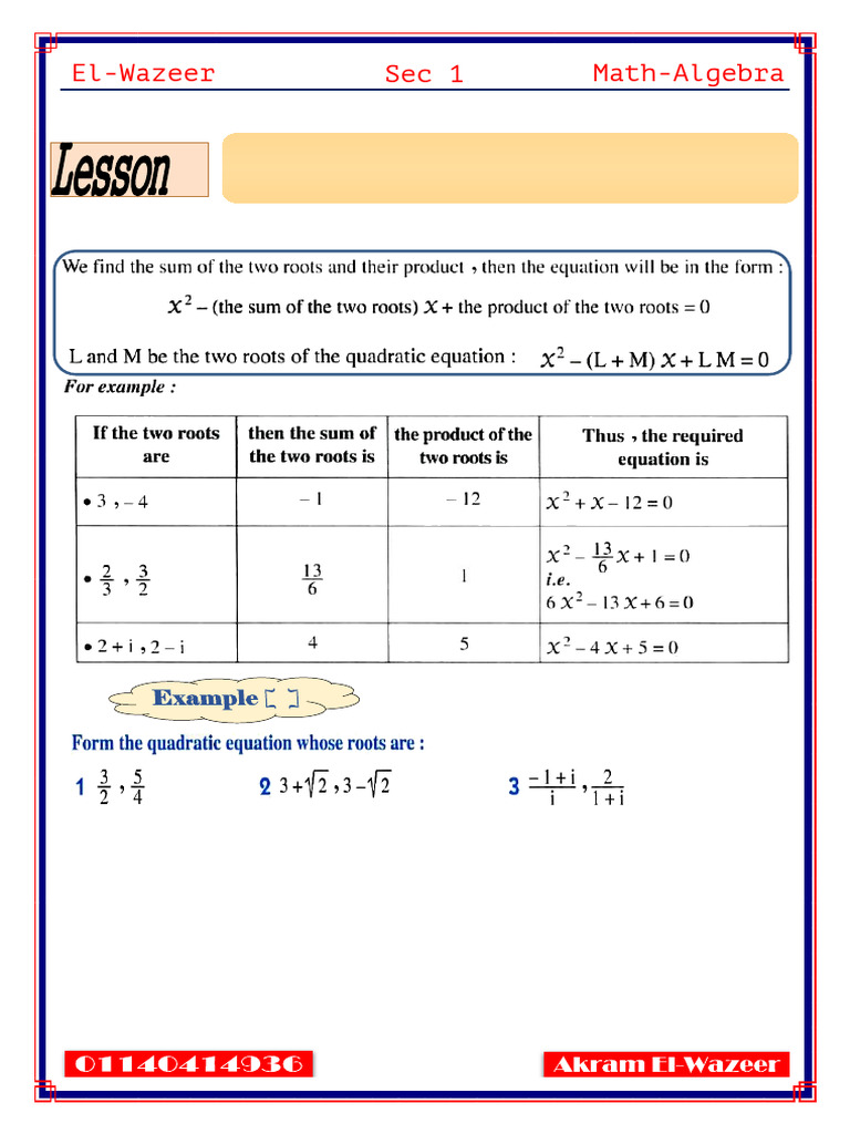 Alg 4-Sec 1 | PDF