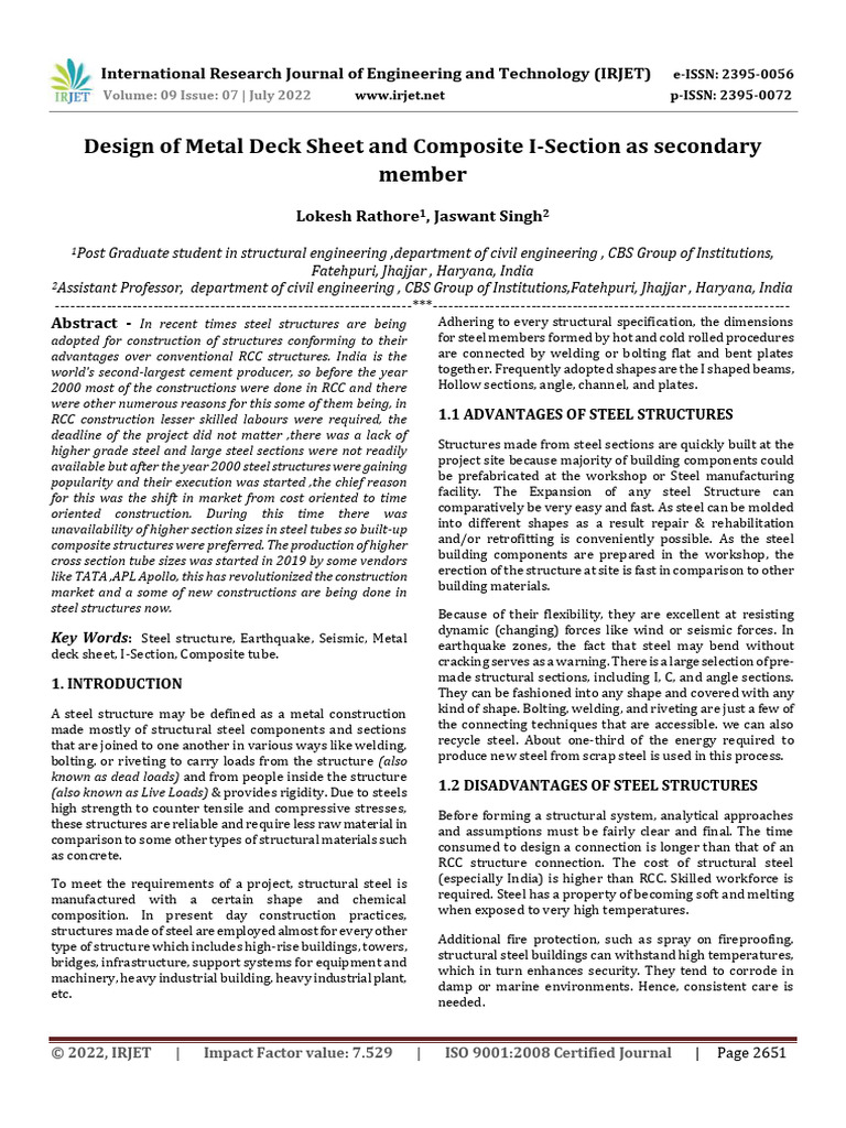 Design of Metal Deck Sheet and Composite | PDF | Structural Steel | Bending