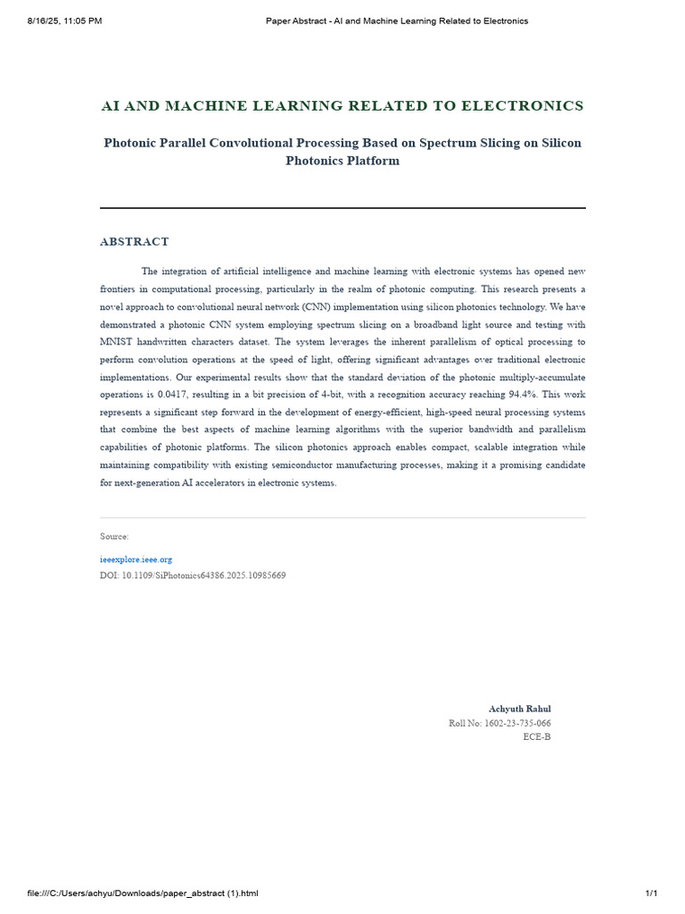 Paper Abstract - AI and Machine Learning Related To Electronics | PDF ...