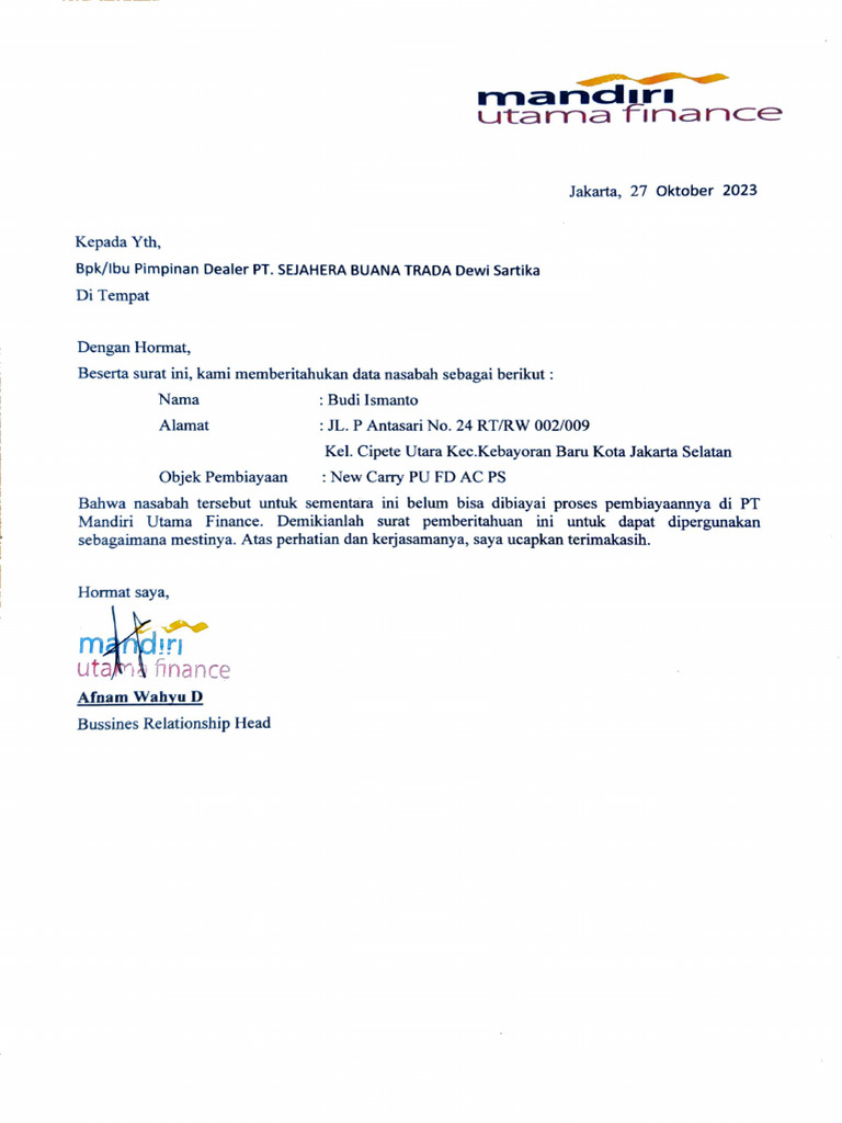 Surat Reject An Budi Ismanto | PDF