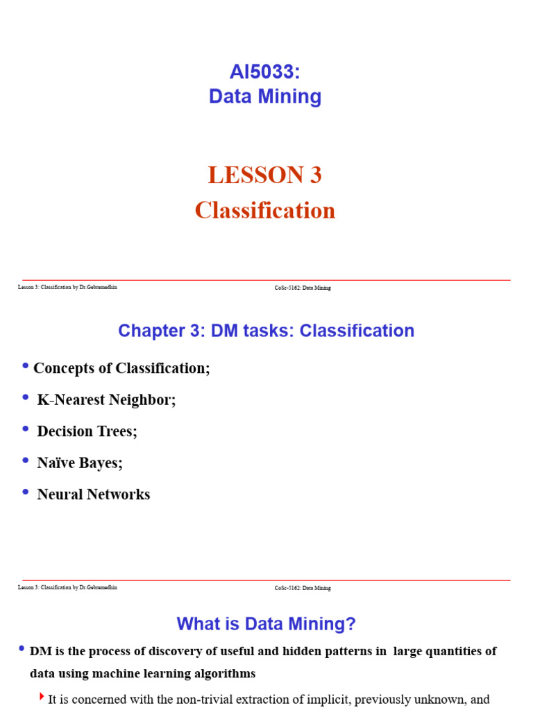Chapter 03 DM Tasks Part I Classification | PDF | Statistical Classification | Cognitive Science