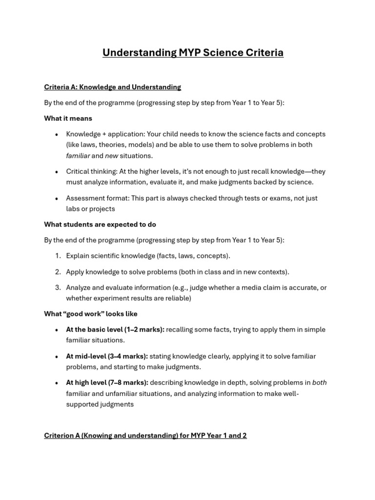 Understanding MYP Science Criteria 2 | PDF | Science | Knowledge