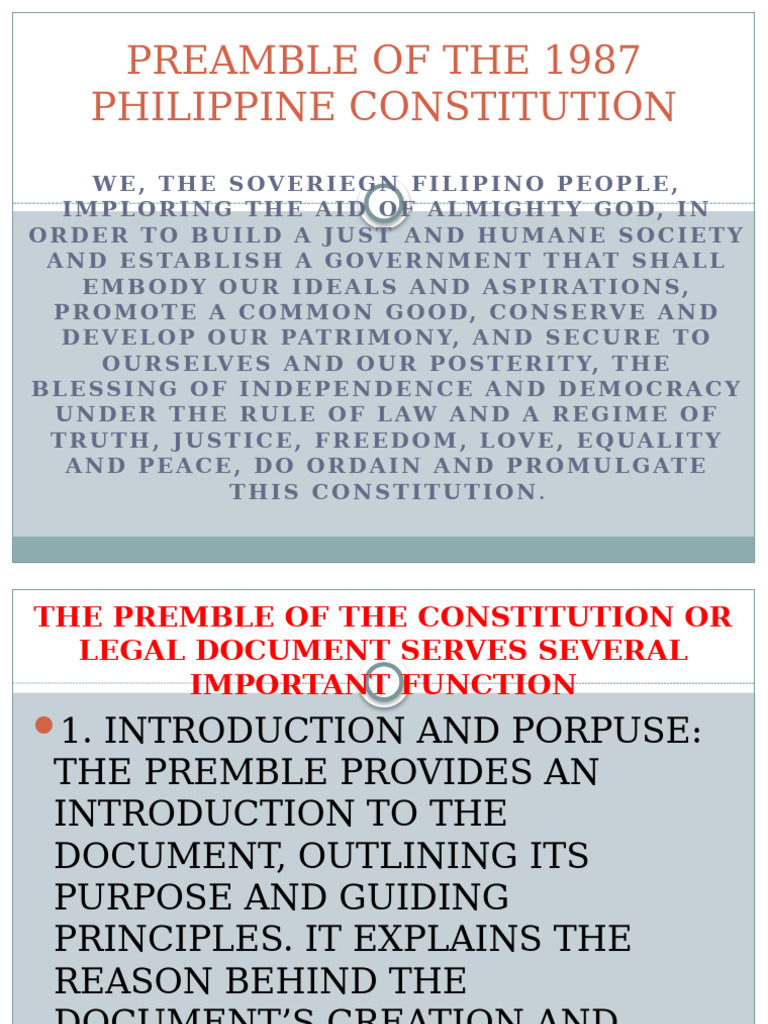 Preamble of The 1987 Philippine Constitution | PDF