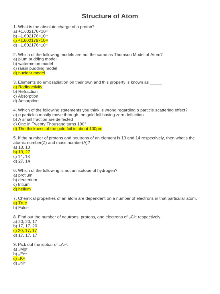 Structure of Atom | PDF | Atoms | Electron
