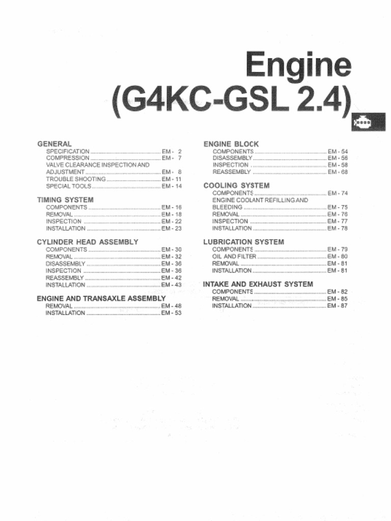 Hyundai Sonata NF 2005 2013 Engine g4kc GSL 2 4 | PDF