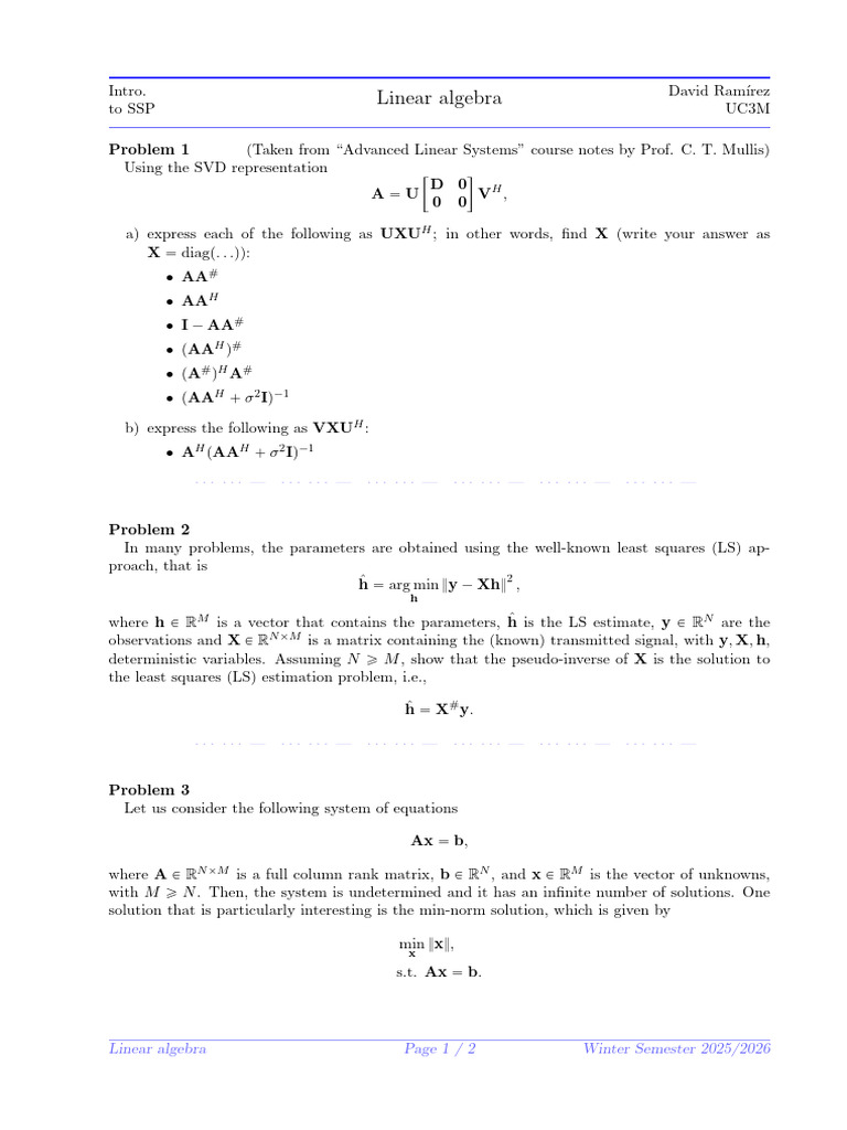 SVD and Least Squares in Linear Algebra | PDF | Least Squares | Linear ...