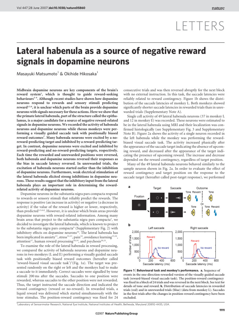 Lateral Habenula As A Source of Negative Reward Signals in Dopamine ...