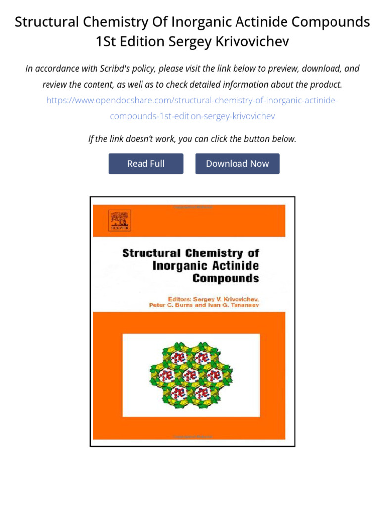 Structural Chemistry of Inorganic Actinide Compounds 1st Edition Sergey ...