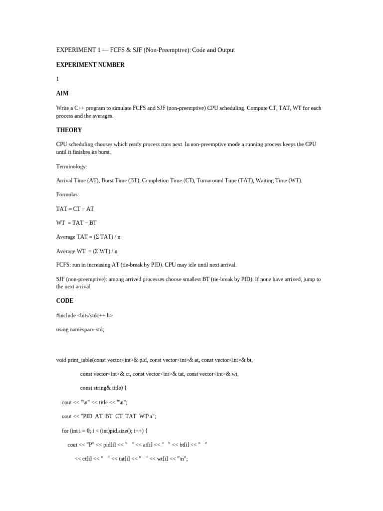 Experiment 1 Fcfs Sjf Full Report Kushal Khemka | PDF | Computer ...