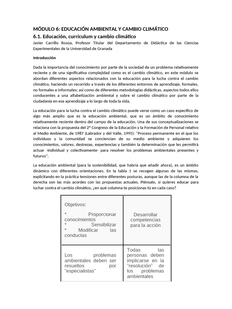 MODULO 6 Educación ambiental y Cambio Climático | PDF | Sustentabilidad | Plan de estudios