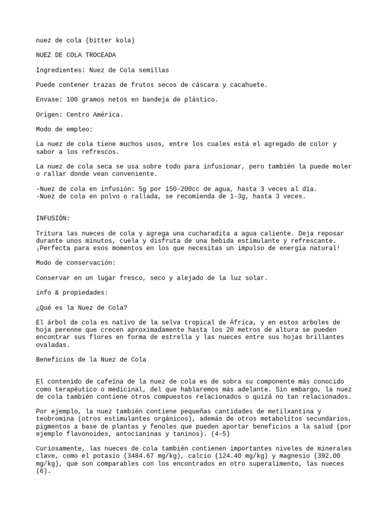 Nuez de Cola (Bitter Kola) | PDF | Cafeína | Nuez