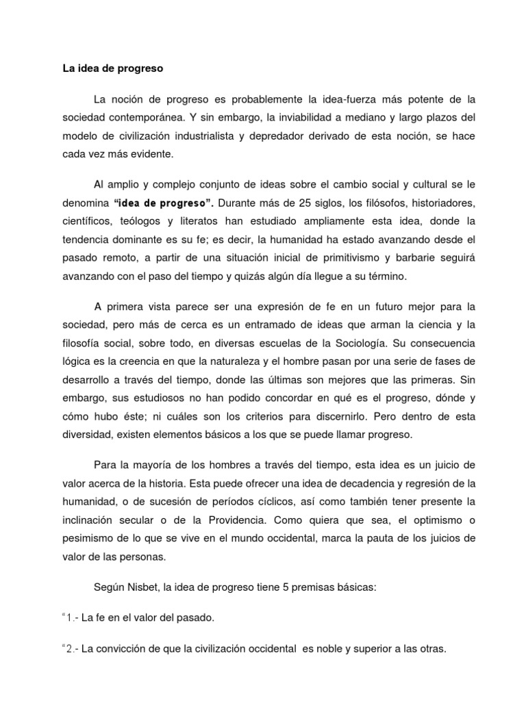 La Idea de Progreso | PDF | Mundo occidental | Sociedad