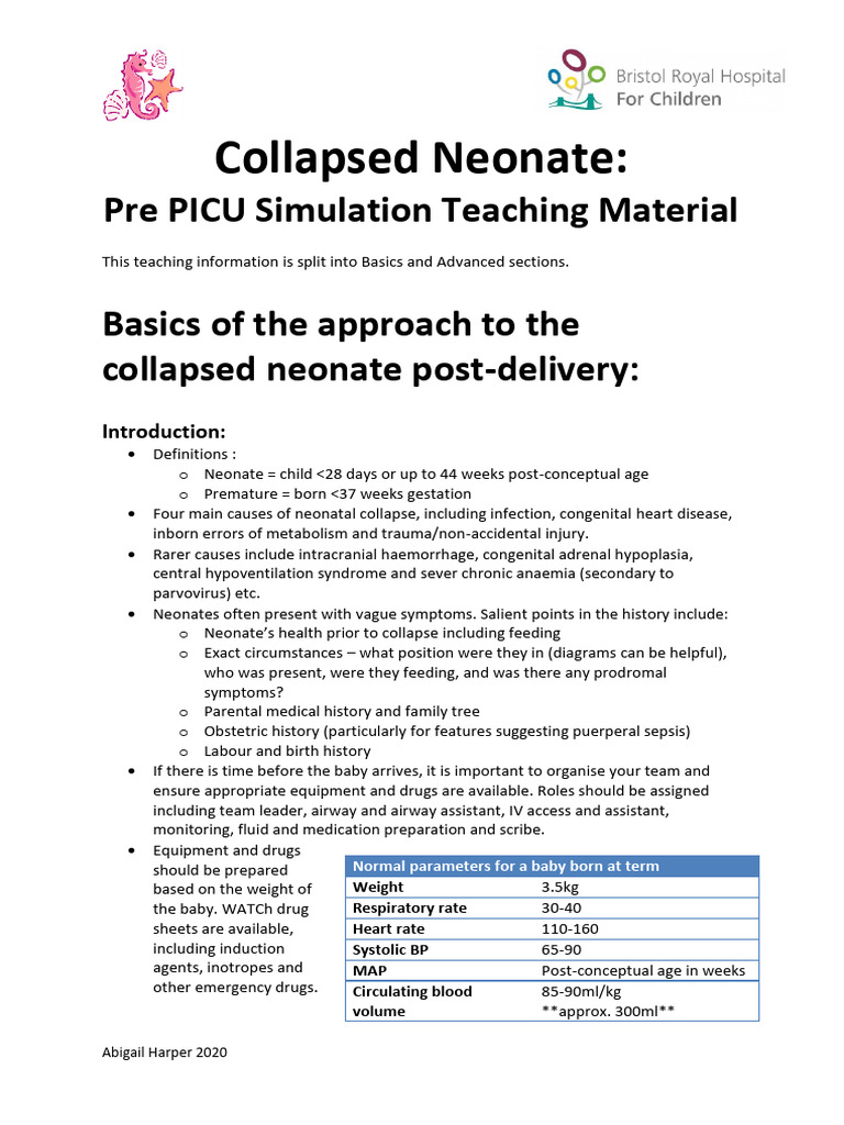 Collapsed Neonate Pre Course PICU Sim Reading | PDF | Medical ...