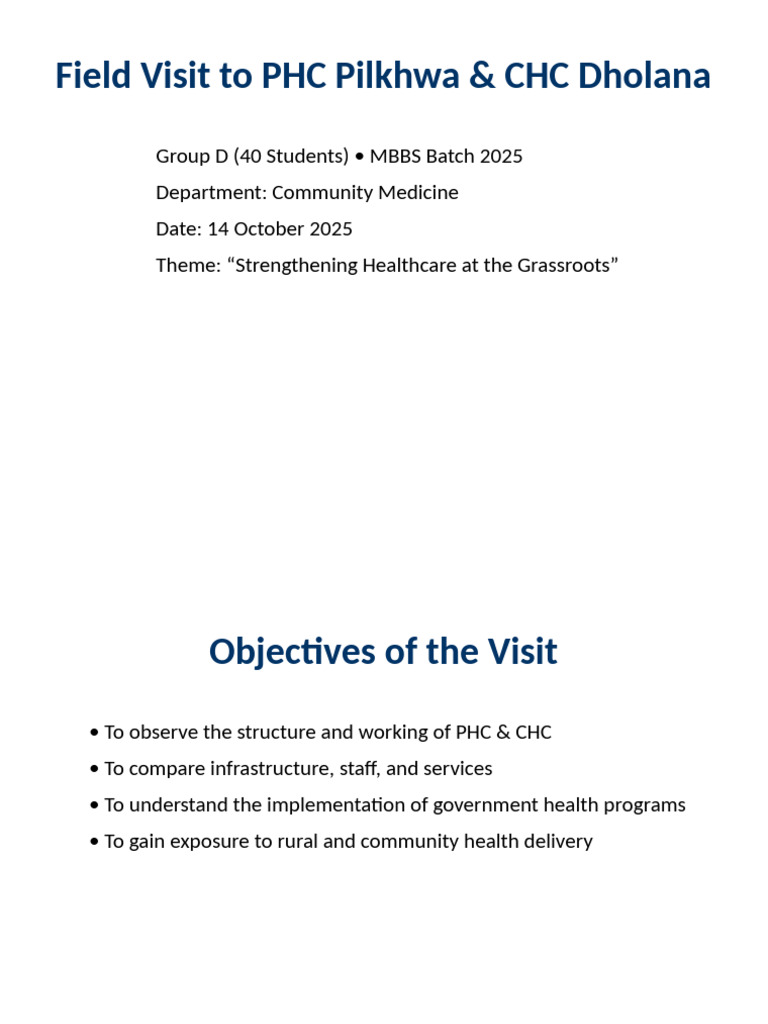 Healthcare Field Visit: PHC & CHC Insights | PDF | Health Care ...
