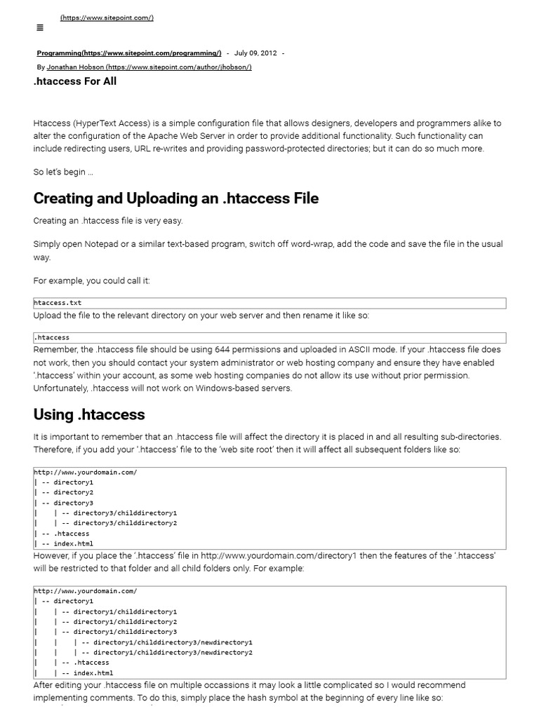 Htaccess For All - SitePoint | PDF | Web Server | Internet & Web