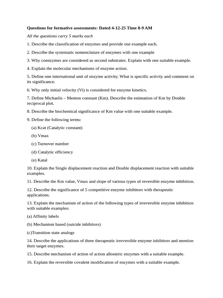 Questions For Formative Assessments | PDF