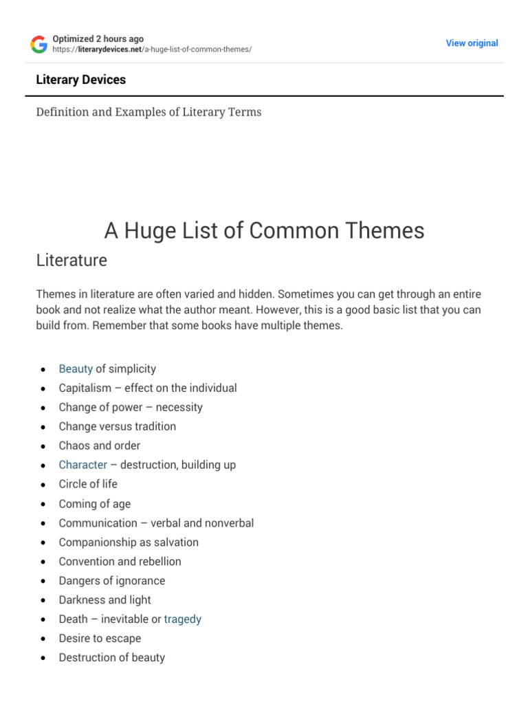 Common Literary Themes Explained | PDF | Courage | Love