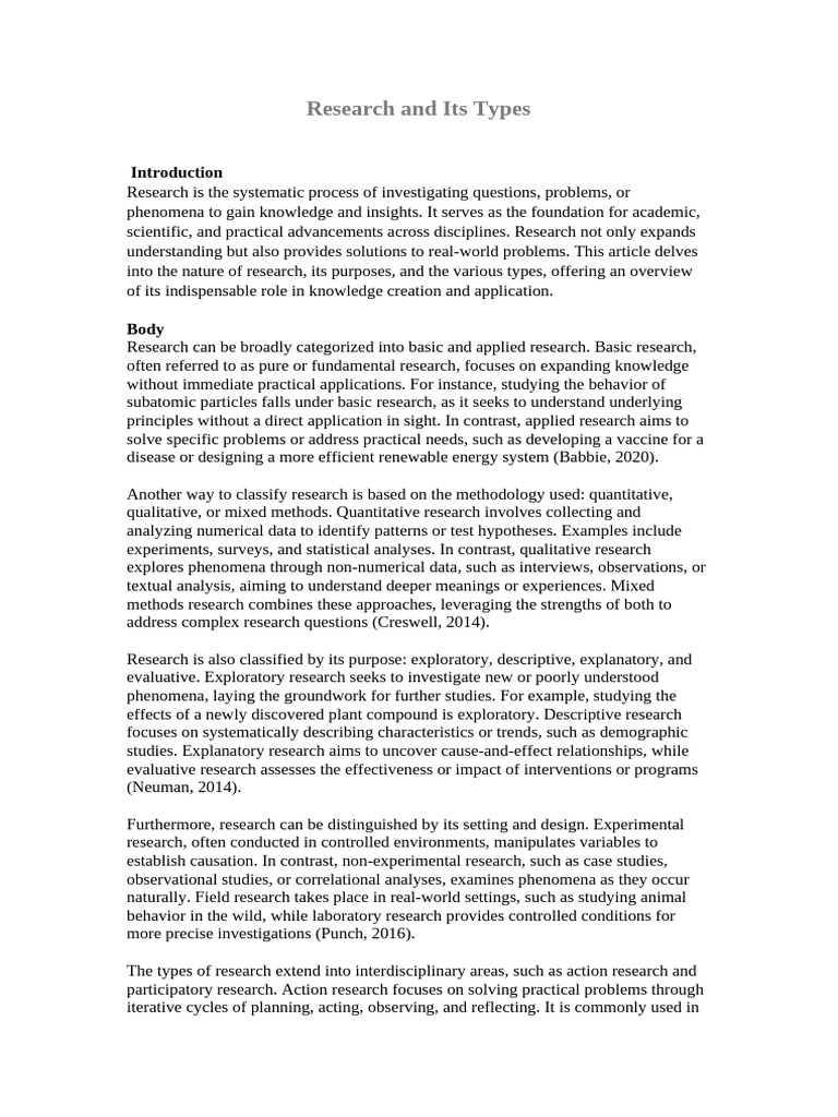 4 Research and Its Types | PDF | Methodology | Inquiry