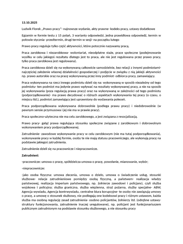 Regulacja Prawna Stosunku Pracy | PDF