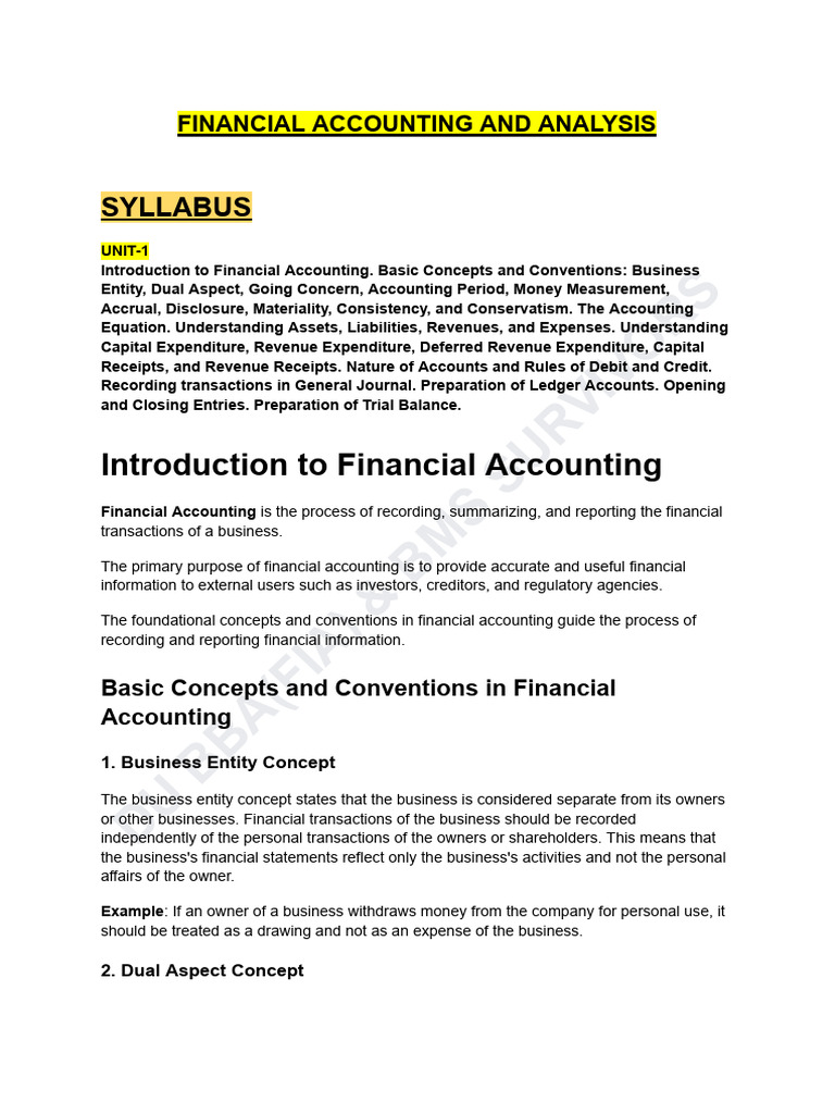 Financial Accounting and Analysis | PDF | Debits And Credits ...