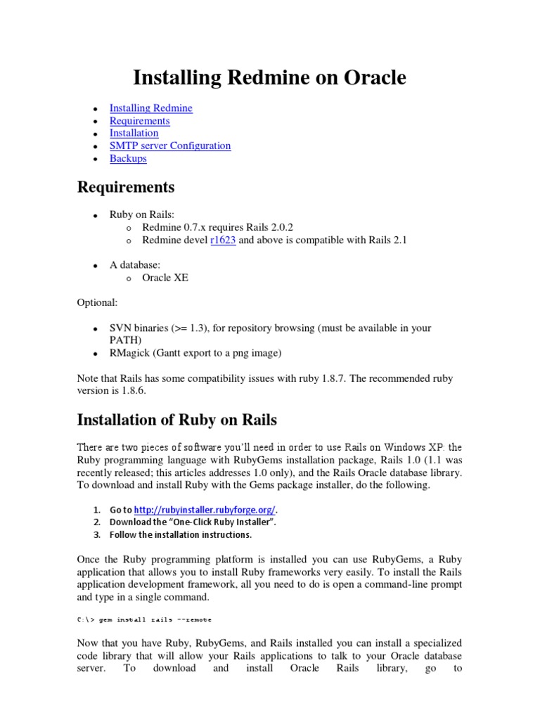 Redmine On Oracle Pdf Ruby Programming Language Ruby On Rails