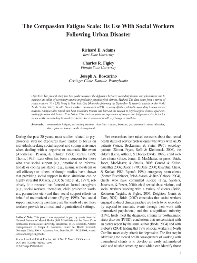 Compassion Fatigue in Social Workers | PDF | Psychological Trauma ...