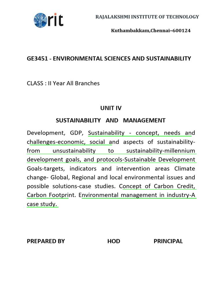 Unit IV - Sustainability and Management-1 | PDF | Climate Change ...