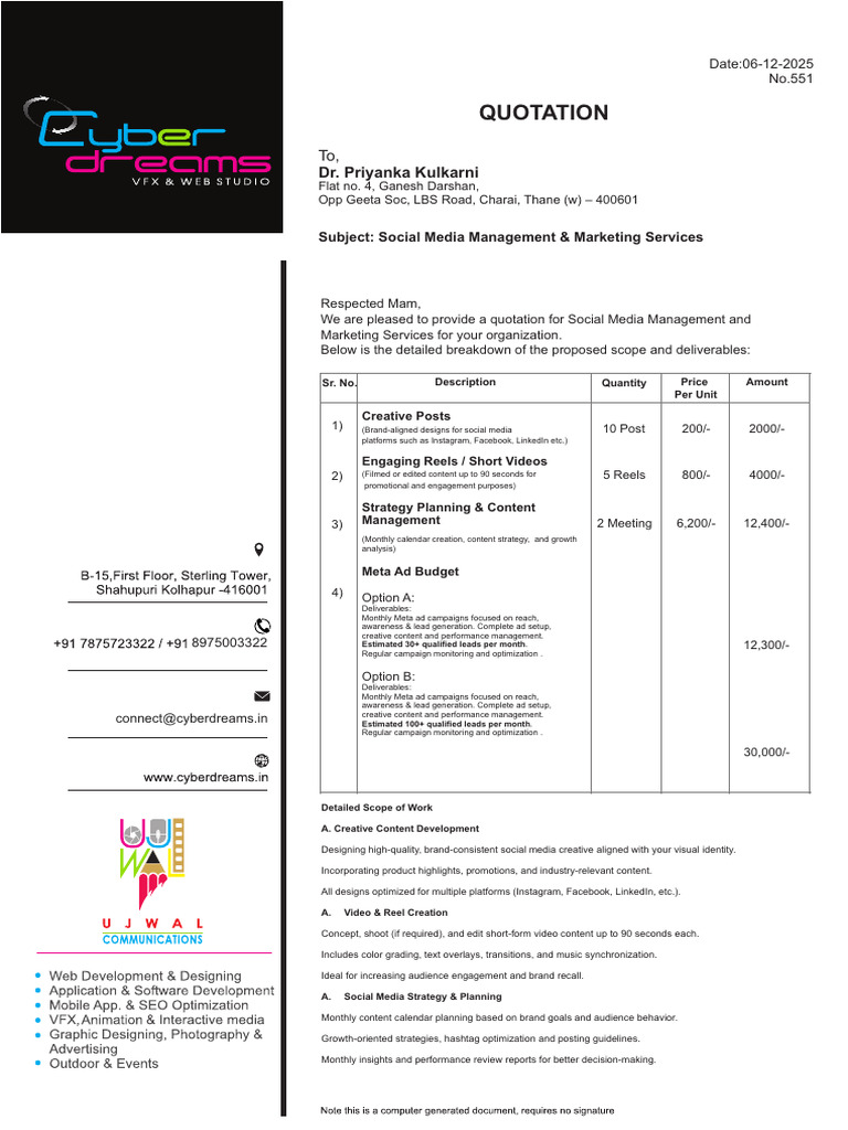 Social Media Management Quotation | PDF | Business