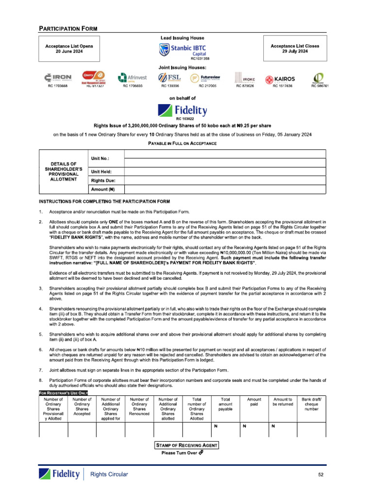 Fidelity Right Issues Application Form | PDF