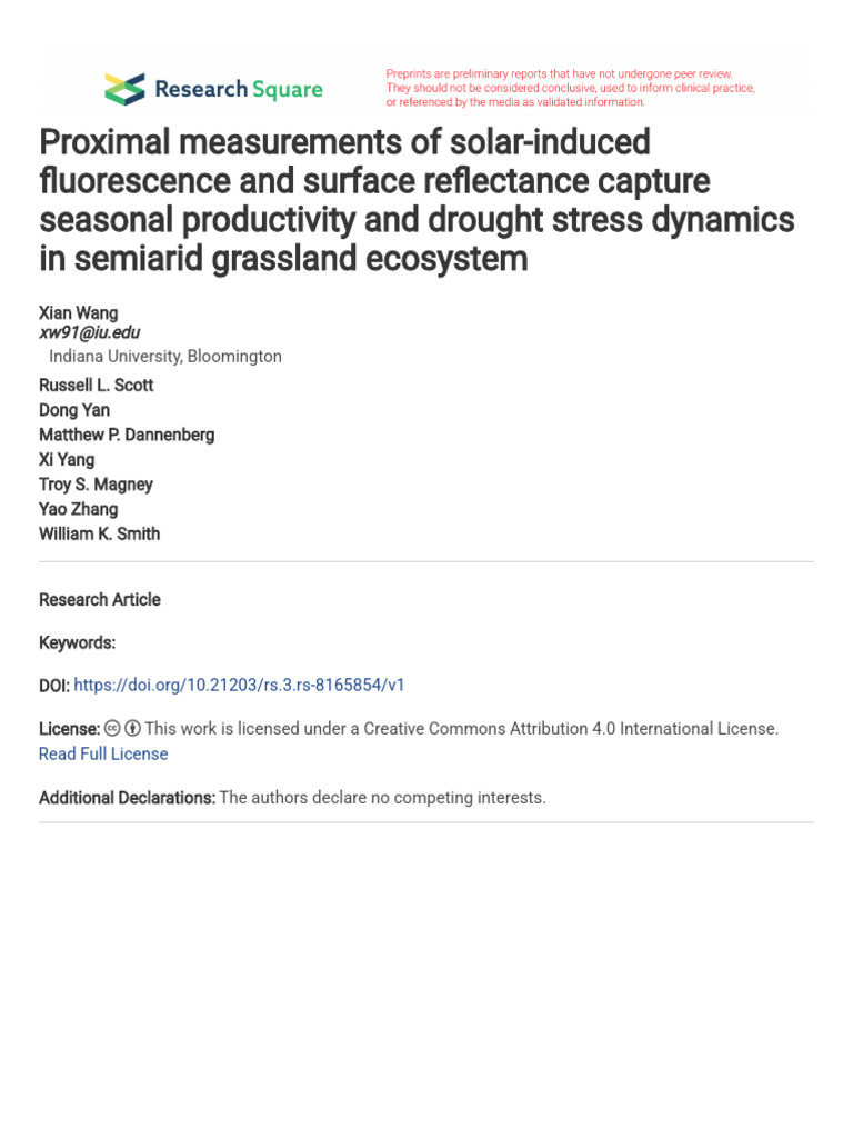Proximal Measurements of Solar-Induced Fluorescenc | PDF