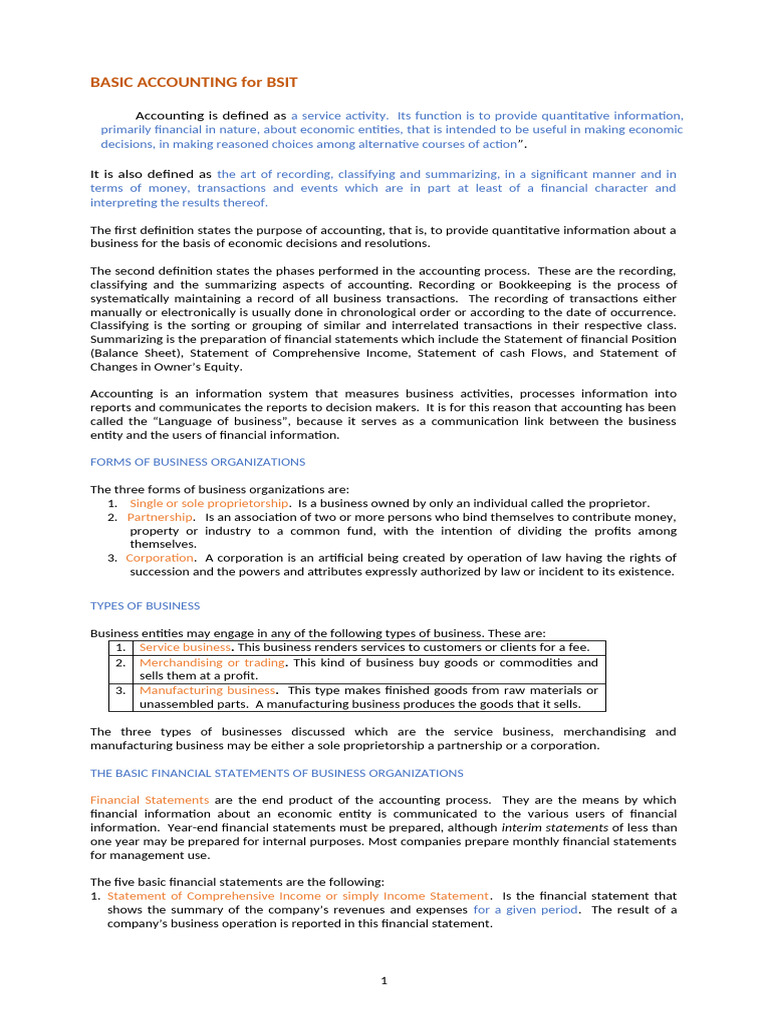 Basic Accounting for BSIT | PDF | Debits And Credits | Bookkeeping