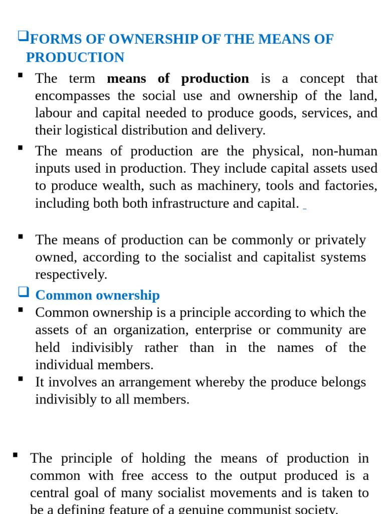 Forms of Ownership of The Means of Production | PDF | Socialism | Economics