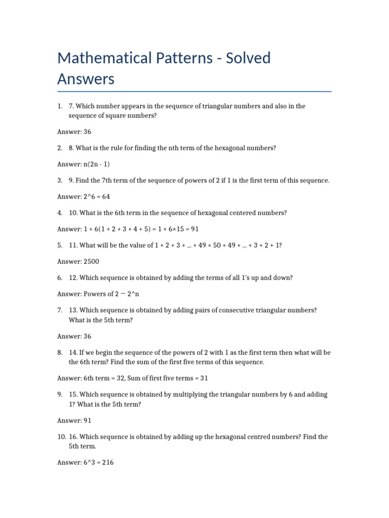 Mathematical Patterns Solved | PDF