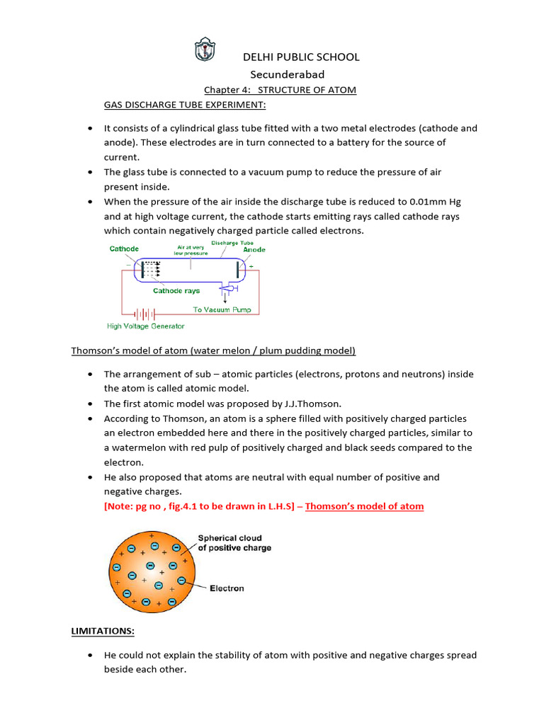 Notes-Structure of Atom | PDF | Atoms | Atomic Nucleus