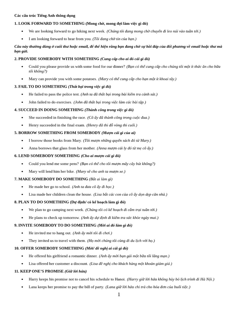 Các Cấu Trúc Tiếng Anh Thông Dụng | PDF
