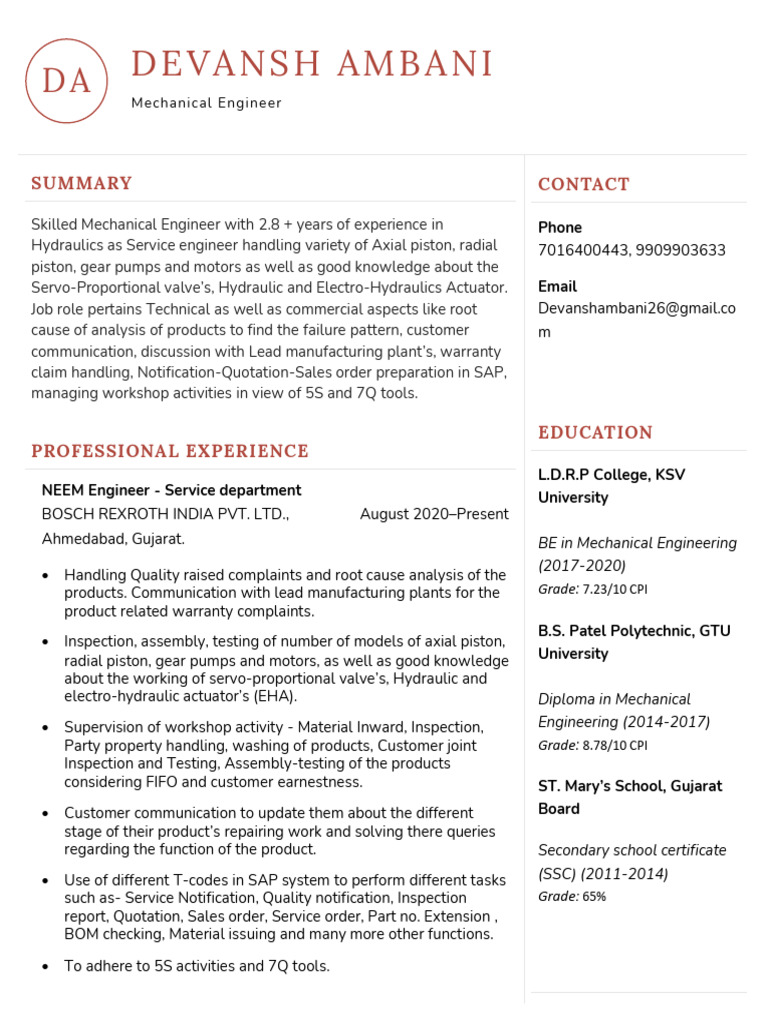 Devansh Ambani- Resume | PDF | Mechanical Engineering
