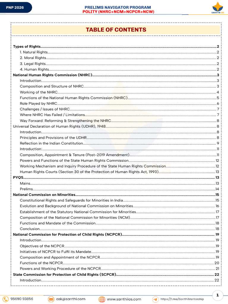 NHRC+NCM+NCPCR+NCW Class Notes | PDF | Universalism | Government