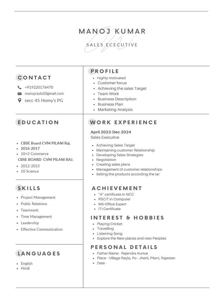 Minimalist White and Grey Professional Resume | PDF