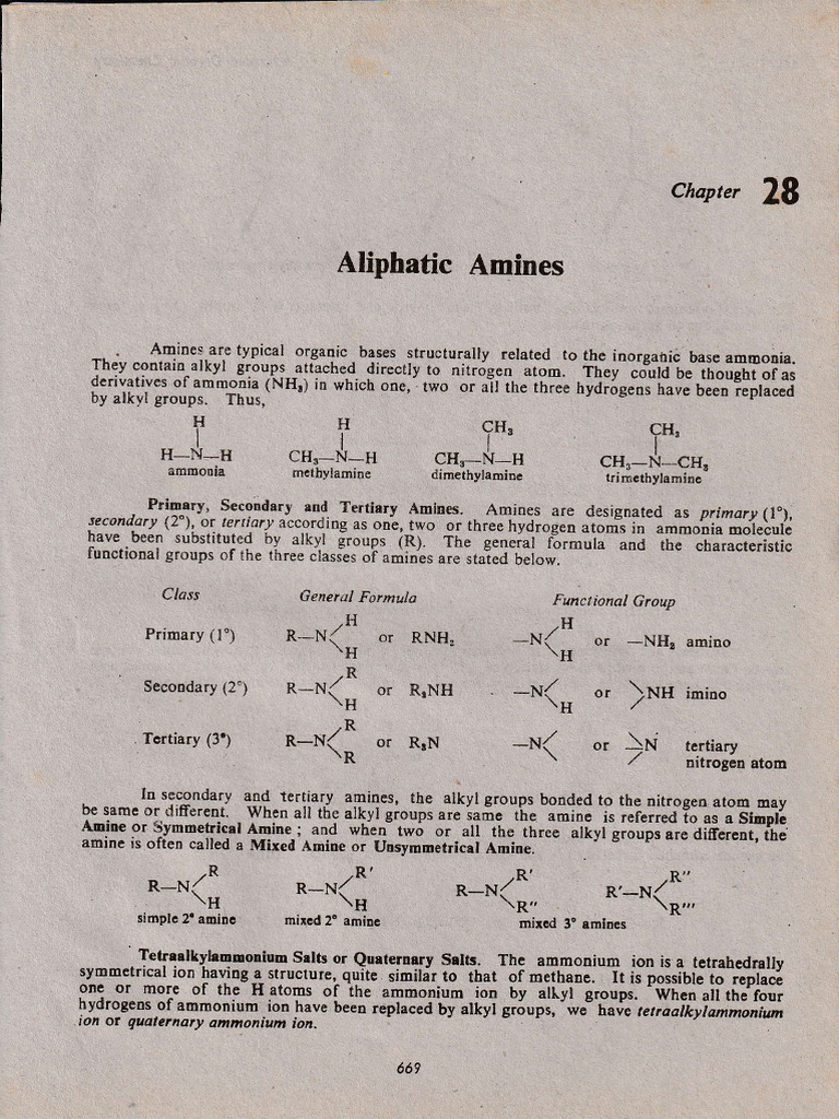 Aliphatic Amines | PDF | Amine | Molecules